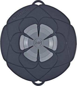 Kochblume das Original, Silikon Überkochschutz für Töpfe und Pfannen, Mikrowellen-Deckel, Spritzschutz und Dampfgar-Aufsatz | (anthazit, M | Topfgröße 14-20cm)