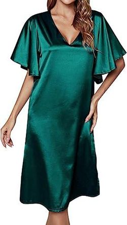 ORANDESIGNE Chemise de Nuit Ete Femme Manche Courte Midi Robe Pyjama Tunique Nuisette Mi Longue Ample Robe Tee Shirt de Nuit Chic et Elegant Lâche Casual Loose Vê