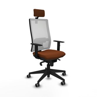 Piqueras y Crespo Brauner Schreibtischstuhl mit 1D-Armen, h&ouml;henverstellbare Lendenwirbelst&uuml;tze und h&ouml;henverstellbares Kopfteil, wei&szlig; / braun