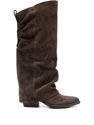 Gisèl moirè 50mm ruched-effect pointed-toe boots - Marron