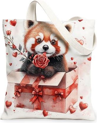 Generic Sac fourre-tout en toile motif pandas rouges pour le shopping, 33 x 38 cm, cadeau amusant pour la Saint-Valentin, sac d&eacute;picerie r&eacute;utilisable pour femm