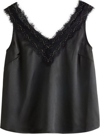 Next Blusentop Cami-Trägertop mit Spitze und Perlchen (1-tlg)