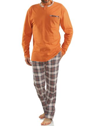 Sesto Senso Herren Schlafanzug Lang Baumwolle Pyjama Langarm Shirt mit Tasche Pyjamahose Zweiteilig Set Bunt Nachtw&auml;sche 4XL 2576/26 Orange