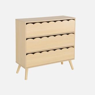 Sweeek Commode Enfant décor Bois Naturel 3 tiroirs. Pieds Bois de pin - 80 x 30 x 79 cm - Azur