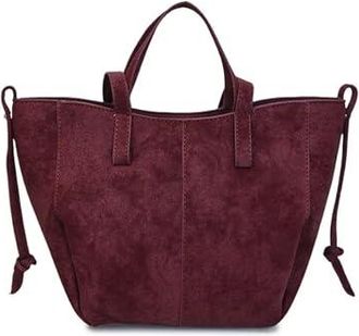 Generic 2025 Sac à bandoulière en cuir synthétique pour femme Sac fourre-tout rétro Automne Hiver Daim Grande capacité Sac de transport polyvalent, Rouge, Tai