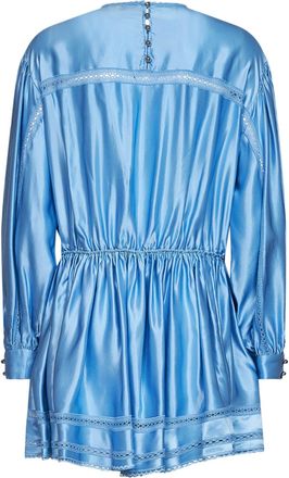 Paco Rabanne Lace-Trimmed Viscose Satin Mini Dress - Blue