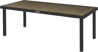 OUTSUNNY Table de jardin rectangulaire pour 8 personnes en aluminium plateau PE &agrave; lattes aspect bois dim. 190L x 90l x 74H cm noir