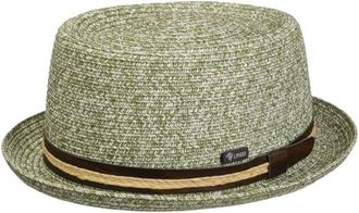 LIPODO Chapeau en Paille Carignano Pork Pie Homme - Made in Italy de Soleil avec Bandeau Cuir, Ruban Gros Grain Ete Printemps-ete - XL (60-61 cm) Vert