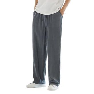 Generic Pantalon en lin pour homme - Taille &eacute;lastique - Cordon de serrage - Pantalon d&eacute;contract&eacute; - Jambe droite - Pantalon baggy l&eacute;ger - Pantalon de jogging d