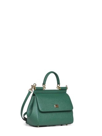 Dolce & Gabbana Womens Handbag Sicily Small Emerald Green Calf Leather Handbags Hand Bags