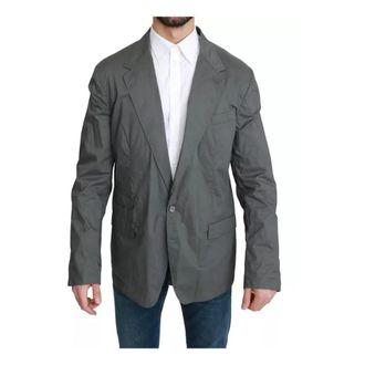 Dolce & Gabbana Schmale Baumwollblazer mit Logo-Details - - Jackets - Herren - Grau - 3XL