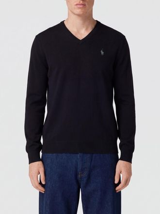 Polo Ralph Lauren Pull &agrave; col en V en coton avec logo Poney brod&eacute;