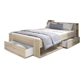 Les Tendances Les Tendances - Lit avec rangements 140x190 cm d&eacute;cor ch&ecirc;ne - fouco