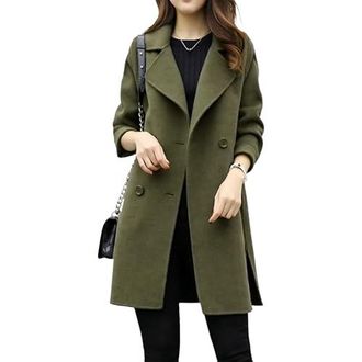 Generic Manteau long caban pour femme, crois&eacute;, veste dhiver, col &agrave; revers, trench-coat &eacute;l&eacute;gant, vert, taille S
