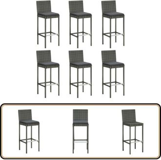 vidaXL Vidaxl - Barhocker mit Kissen 6 Stk. Grau Poly Rattan - Barhocker - Gartenmöbeln - Outdoor Möbel - Esszimmerstühle - Küchentisch