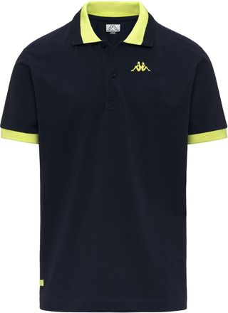Kappa Herren Logo Poloshirt, sportlich, aus Baumwolle, Blue Marine-Neon Yellow, L
