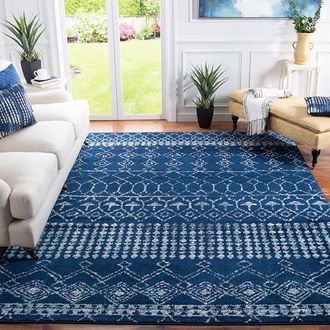 Safavieh Boho Chic TUL229 Tapis dintérieur tissé rectangulaire Collection Tulum Bleu Marine/Ivoire 183 x 274 cm pour Salon, Chambre à Coucher ou Tout Espace in