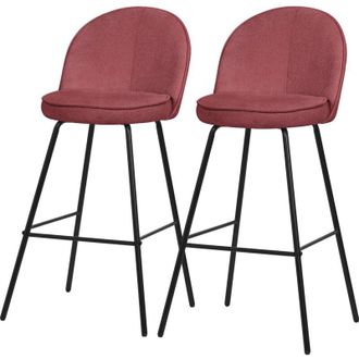 ML Design ML-Design Lot de 2 Tabourets de Bar en Tissu Rouge, Hauteur 75 cm, Chaises de Comptoir Rembourr&eacute;es avec Dossier et Repose-Pieds, Structure