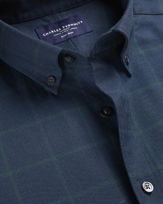CHARLES TYRWHITT B&uuml;gelfreies Twill-Hemd mit Karos - Marineblau & Gr&uuml;n