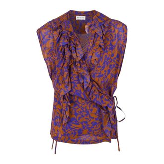 Dries Van Noten Bedruckte R&uuml;schen-Wickelbluse - - Blouses & Shirts - Damen - Mehrfarbig - S