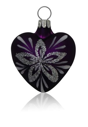 Lauschaer Glas Christbaumschmuck Herzen klein lila matt mit Blumendekor 4 St&uuml;ck Christbaumschmuck Weihnachtsbaumschmuck mundgeblasen, handdekoriert