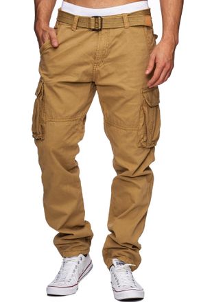 Indicode Herren William Cargohose aus Baumwolle m. 7 Taschen inkl. Gürtel | Outdoorhose Amber, 3XL