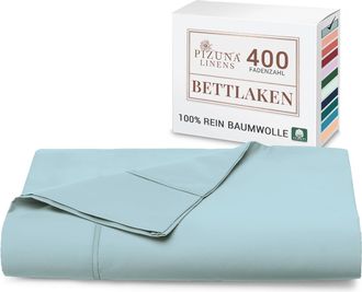 Pizuna 400 Fadenzahl Baumwolle bettlaken, 180x280cm Baby blau,100% Langstapelige Baumwolle betttuch Weiche mako Satin, bettlaken ohne Gummizug (100% Baby bla