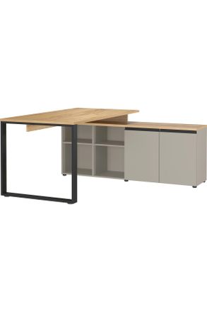 Novel Eckschreibtisch, Grau, Eiche, Metall, rechteckig, Kufe, 159x74x160 cm, Made in Germany, Stauraum, seitenverkehrt montierbar, Arbeitszimmer, Schreibtis