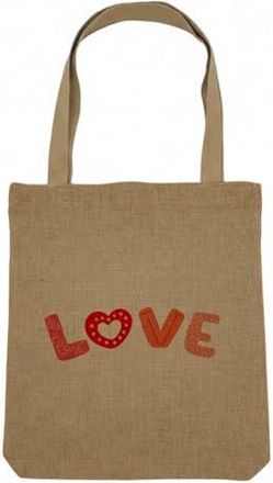 Fabulous Sac Shopping Tote Bag Aspect Lin - LOVE Typographie Dessin Mignon - Sac de Courses Toile Epaisse 360g Beige Naturel Cabas Port&eacute; Epaule Solide Imprim&eacute; 