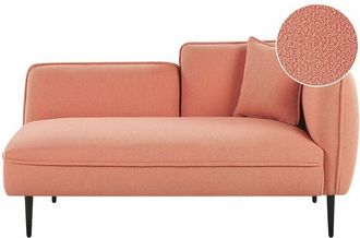 Beliani Chaiselongue Pfirsichrosa Stoffbezug Boucl&eacute; Rechtsseitig mit Kissen Metallbeine Modern f&uuml;r Wohnzimmer Schlafzimmer Wintergarten Kleine R&auml;ume