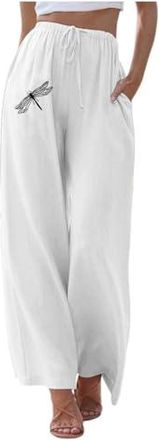 Generic Pantalon Leger Ete Femme Fluide Large Lin Pantalon en Lin pour Femmes D&eacute;contract&eacute; Jambes Larges Imprim&eacute; &Eacute;t&eacute; Jambes Larges De Plage Ample et Fluide Pan