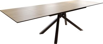 DELIFE Esszimmertisch Edge Keramik Laminam Sabbia Eichefarbig 200-300x100 Kreuzgestell Rechteck Schwarz ausziehbar