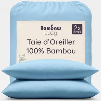 Bambaw Taie Oreiller Bambou 50 x 70 cm, Lot de 2, Taie Oreiller Rectangulaire 50x70 cm, Antibactérienne et Hypoallergenique, Drap en Bambou, Anti Acarien et 