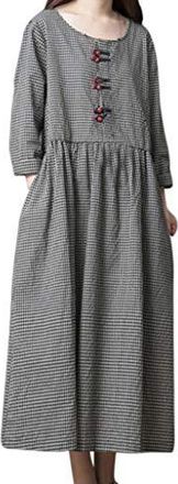 QWUVEDS Robe longue à manches longues - Style japonais - Pour femme - En lin - Pour femme, gris, XXL