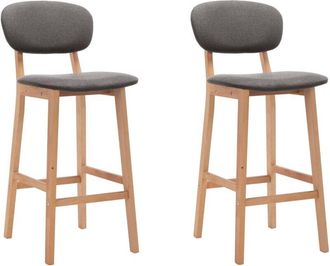 Les Tendances Chaise de bar tissu gris clair et bois de h&ecirc;tre massif Kamila - Lot de 2