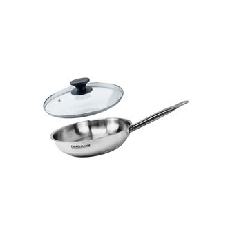 Fackelmann Fackelmann Eterna 9437850 Bratpfanne, 24 cm, Edelstahl 18/8 und Glasdeckel, f&uuml;r alle Herdarten, Induktion, PFAS-frei, genieteter Griff, Edelstahl, Gla