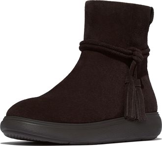 FitFlop iQ-COMFF Damen-Stiefel mit Quaste aus Wildleder, kurze Stiefel, Schokoladenbraun, Größe 38, schokobraun, 38 EU