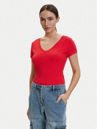 Tommy Jeans T-Shirt DW0DW17385 Rot Slim Fit