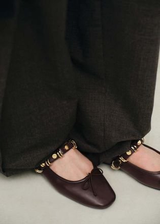 Mango Ballerine avec bride d&eacute;tails m&eacute;talliques bordeaux - Femme - 35 - MANGO