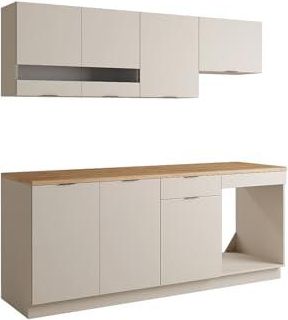 Vente-Unique Cuisine compl&eacute;te - avec Plan de Travail 200 cm - Beige et Naturel - CARMEO