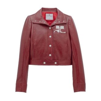 Courr&egrave;ges Rote Logo-Patch Cropped Jacke - - Jackets - Damen - Rot - XS