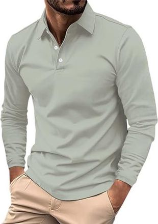 Generic Polo pour homme &agrave; manches longues et col basculant - Coupe droite - T-shirt Henley &agrave; bouton 1/4 - Couleur unie - D&eacute;contract&eacute; - Pour tous les jours, le
