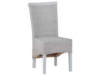 MiaM&ouml;bel Esszimmerstuhl 49x98x49 cm Modern Massivholz Rattan Mahagoni Wei&szlig;