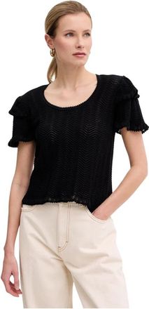 Twinset Femme, Pulls, Noir, Taille: 38 FR Pull ajust&eacute; &agrave; volants