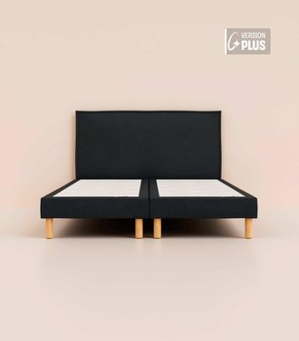 Tediber Lit tapissier 140x190 cm Plus - Noir Anthracite - Bibloc - Avec t&ecirc;te de lit - Bois responsable - Qualit&eacute; h&ocirc;teli&egrave;re - Fabrication Locale - Tediber