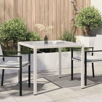 vidaXL Gartentisch 90x90x75 cm Geh&auml;rtetes Glas Poly Rattan Wei&szlig; Vidaxl