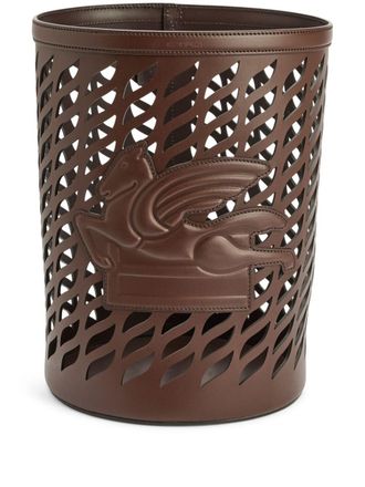 Etro Home Vase aus Leder mit Pegaso-Motiv - Braun