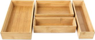 Schramm 4 St&uuml;ck Bambus Aufbewahrungsboxen in 4 Verschiedene Gr&ouml;&szlig;en Schubladen Organizer Ordnungsbox 4-TLG. Set Bambusboxen Holzkisten