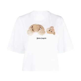 Palm Angels Femme, Tops, Blanc, Taille: 34 FR T-shirt Court Ours en Peluche Blanc Palm Angels