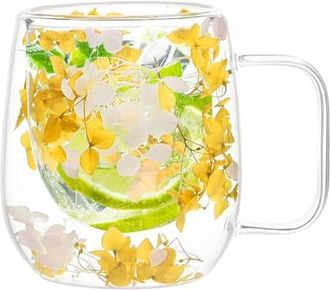 Generico Tasse &agrave; caf&eacute; &agrave; double paroi - Tasses &agrave; caf&eacute; &agrave; double verre | Tasses &agrave; th&eacute; isothermes &agrave; fleurs s&eacute;ch&eacute;es | Tasse disolation thermique transparente | Tass